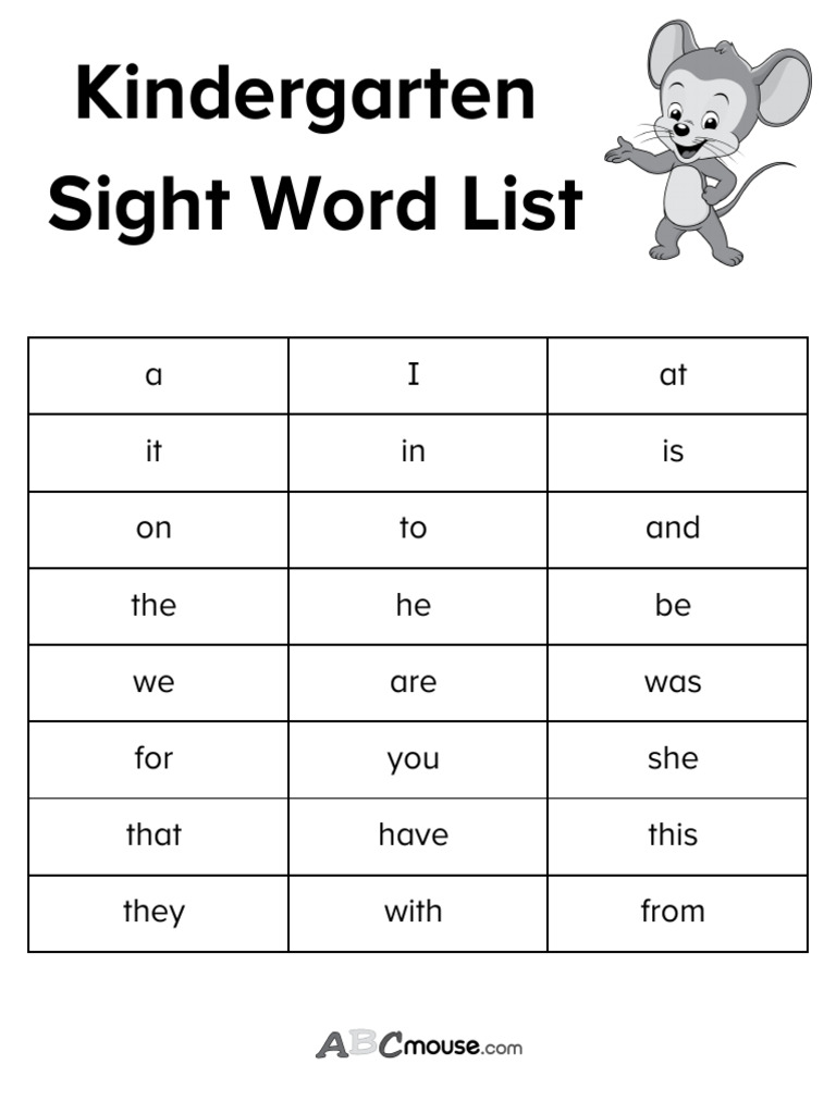 Kindergarten Sight Word List 1 | PDF | Self-Improvement