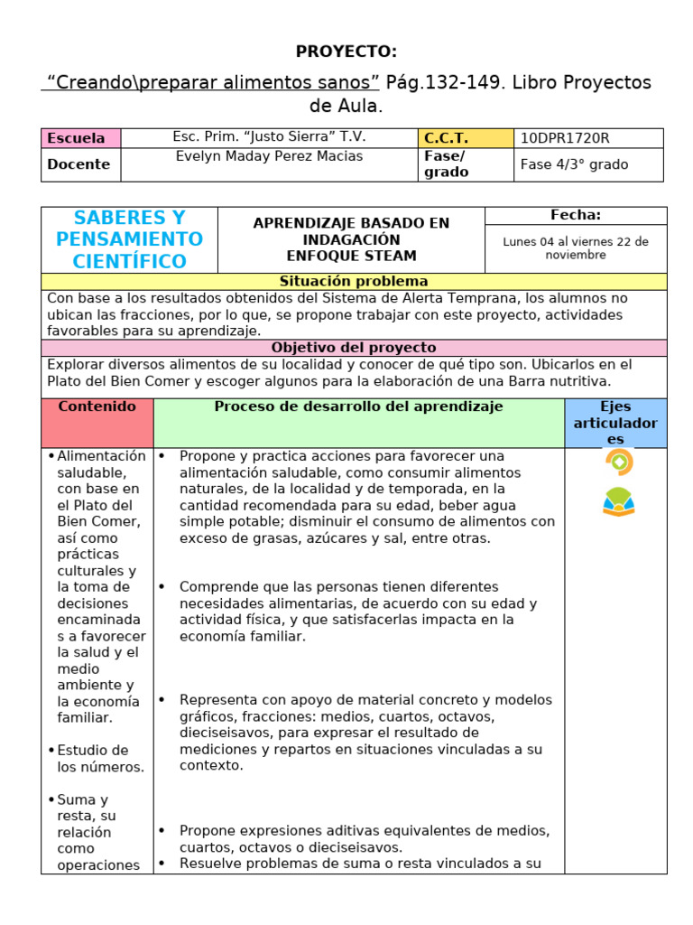 Proyecto de Alimentos Sanos Tercer Grado | PDF | Alimentos | Dieta