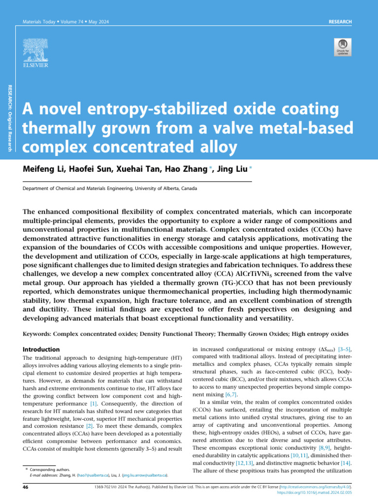 A Novel Entropy-Stabilized Oxide Coating Thermally Grown From A Valve ...