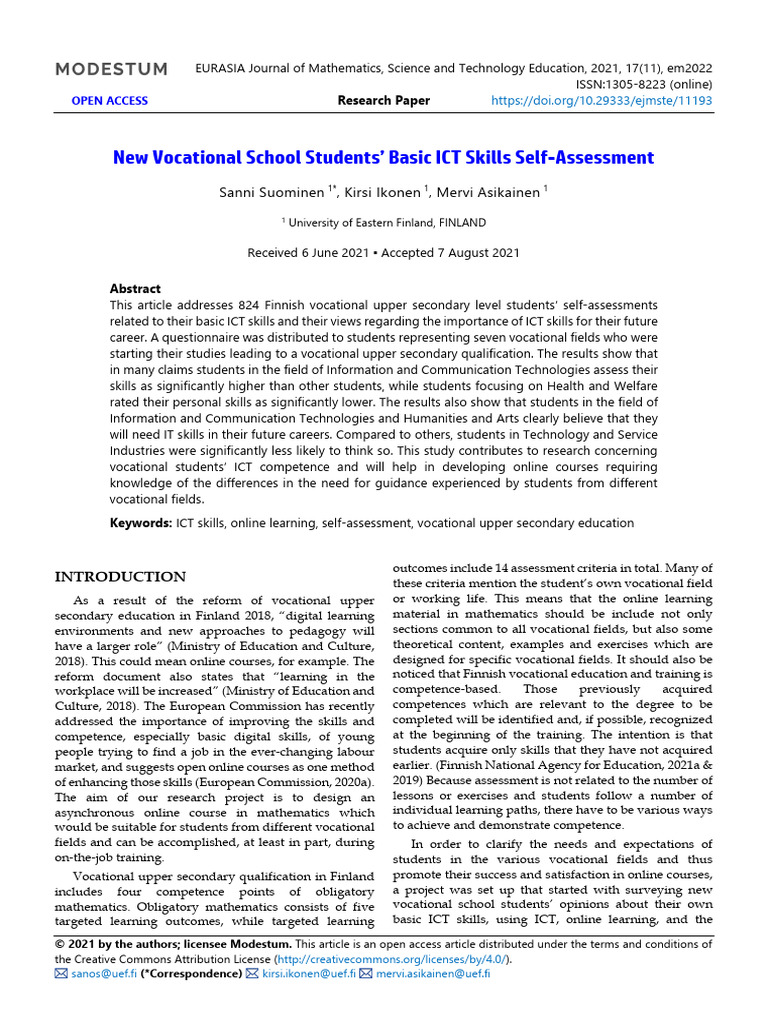 Basic ICT Skills Self-Assessment | PDF | Educational Technology ...