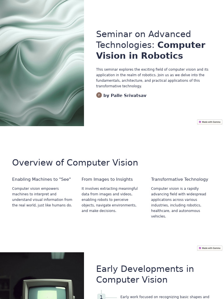 Seminar On Advanced Technologies Computer Vision in Robotics | PDF ...