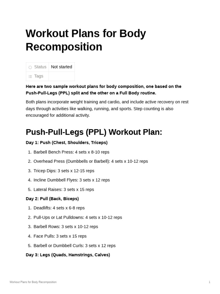 Fitness Plans for Body Recomposition | PDF | Strength Training ...