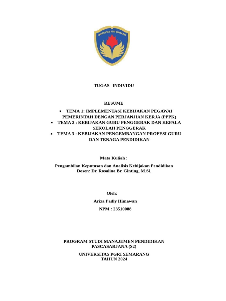 Resume Bab 1, 2 Dan 3 - Ariza Fadly Himawan | PDF | Karier & Perkembangan