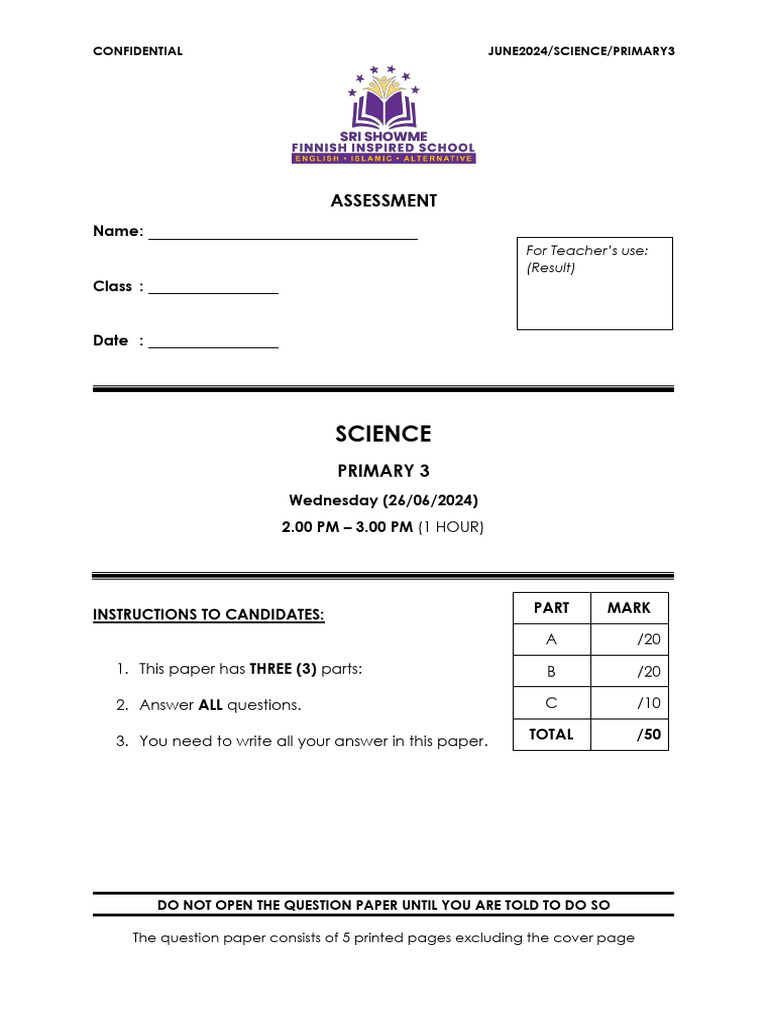 Primary 3 - Science Assessment (June2024) - 1 | PDF | Zoology