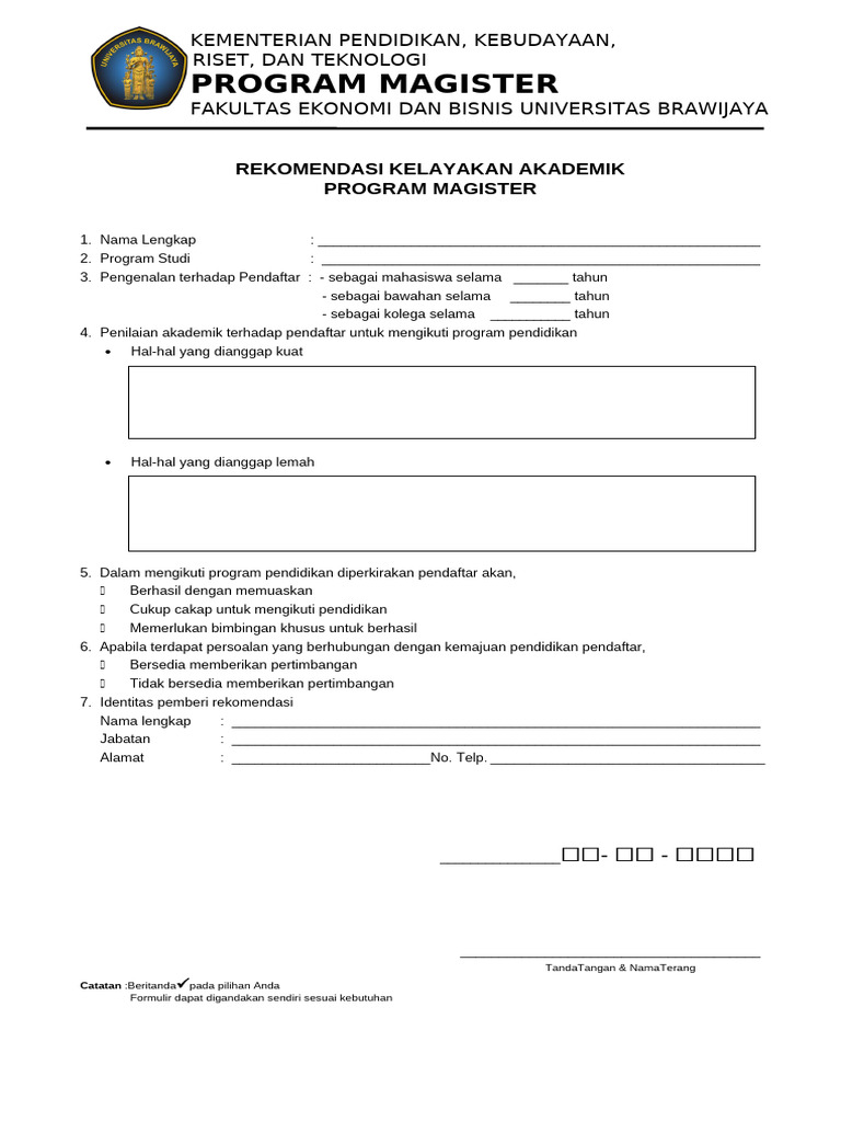 FEB Template Surat Rekomendasi Dan Surat Tugas Untuk Camaba | PDF