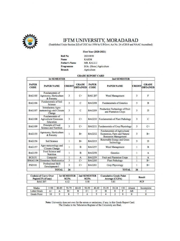 All Year Marksheet (1st To Final Year) | PDF