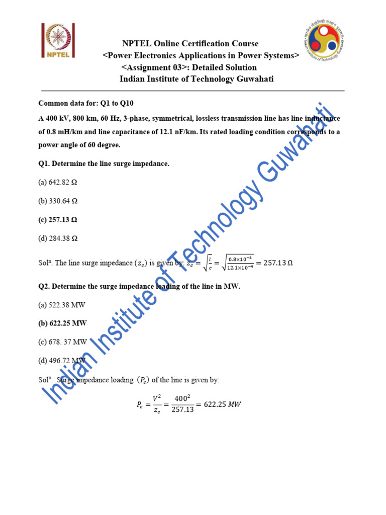 Detailed Solution Assignment 3 | PDF | Electric Power Transmission | Electronic Engineering