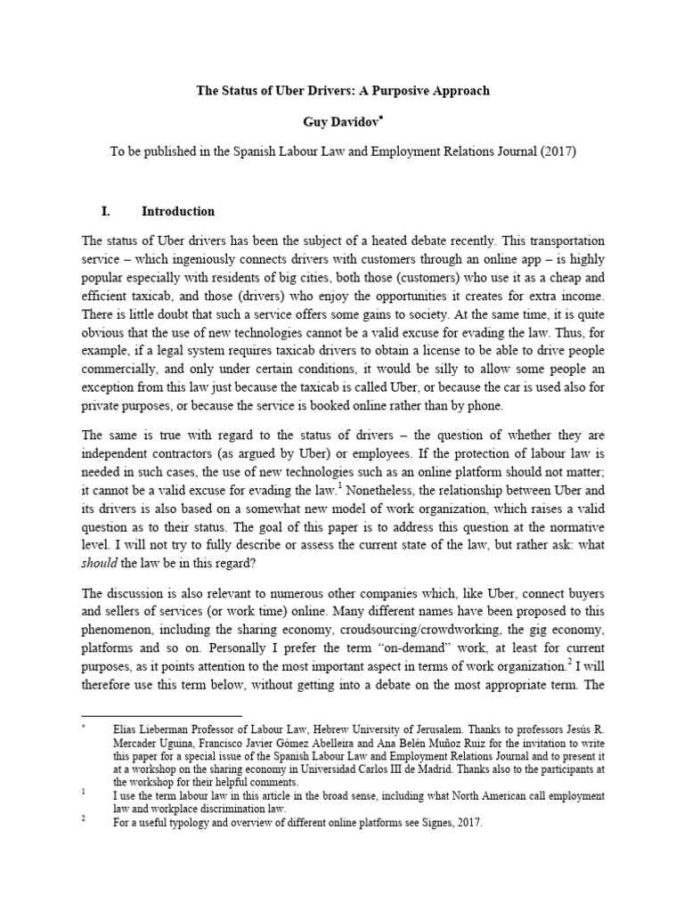 Uber Drivers' Employment Status Explained | PDF | Employment | Labour Law