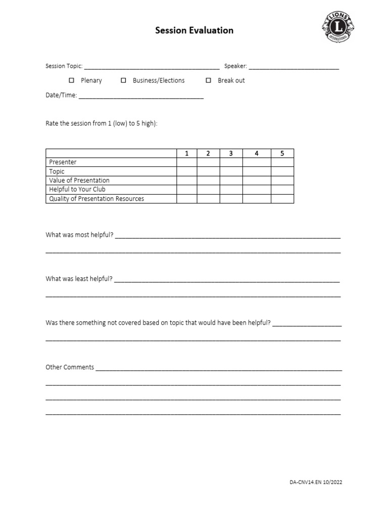 Session Evaluation | PDF