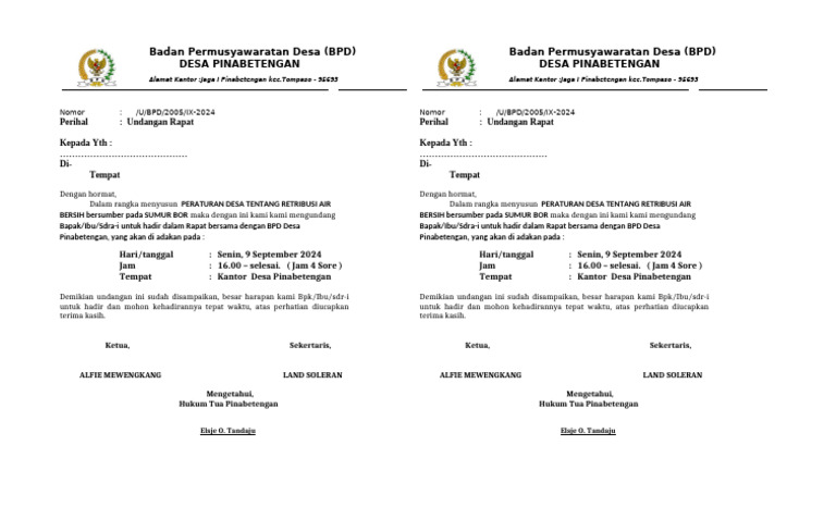 Undangan Rapat BPD | PDF