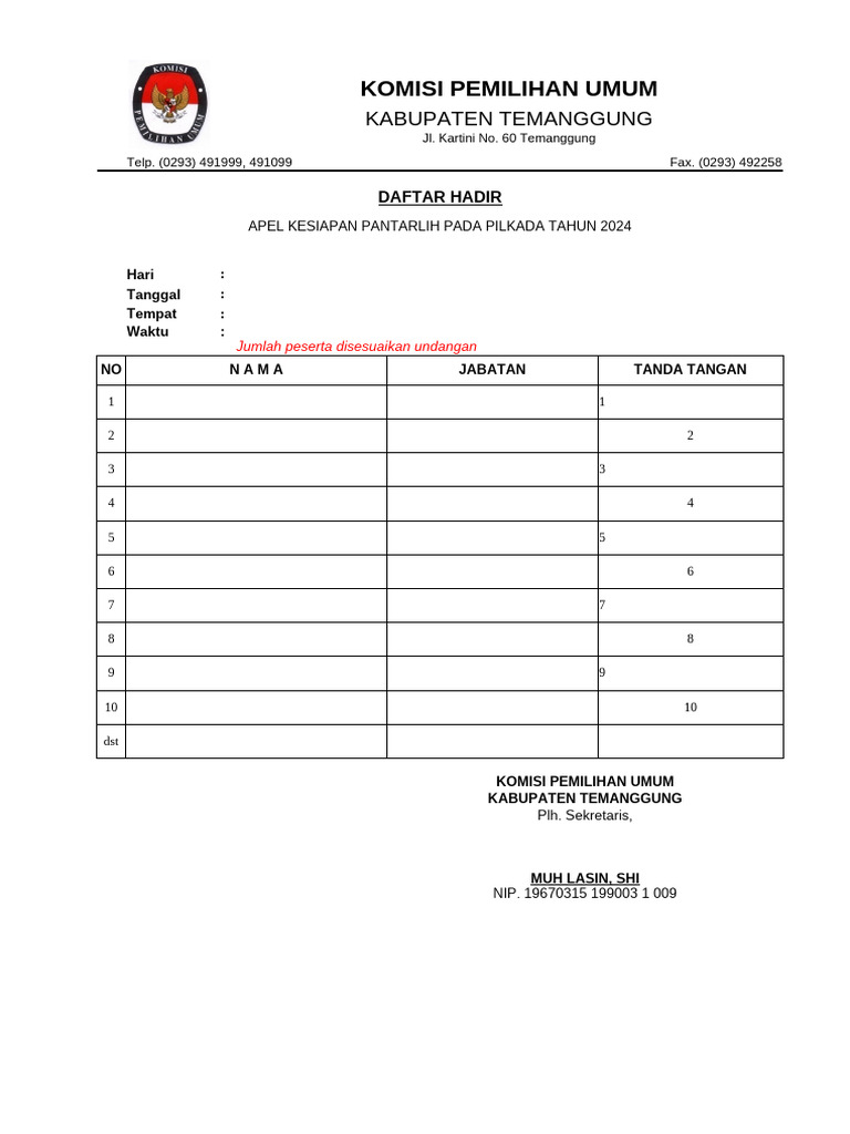 Template-Daftar Hadir-Nominatif-Pelantikan PPS | PDF