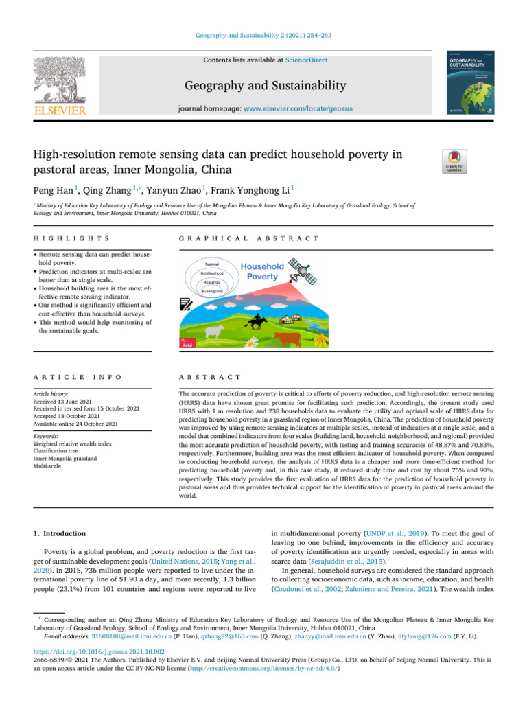 High Resolution Remote Sensing Data Can Predict Househol 2021 Geography and | PDF | Principal ...
