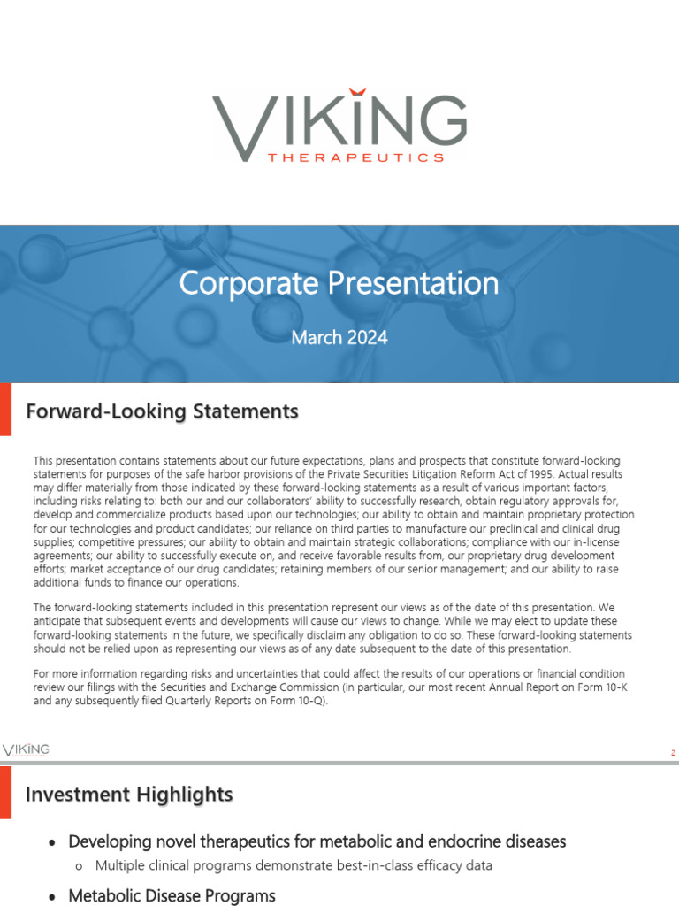 Viking Therapeutics Corporate Presentation March 2024 | PDF | Clinical ...