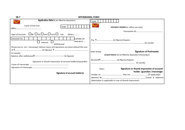 SB-7 Withdrawal Form | PDF | Financial Services | Banking