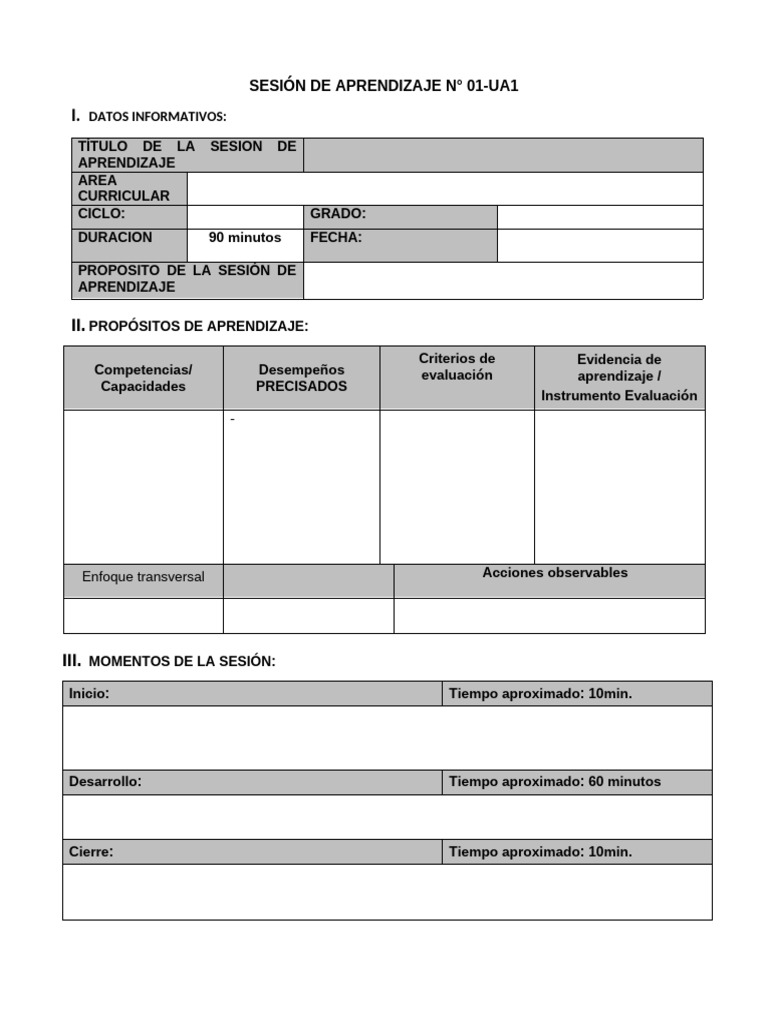 Esquema de Sesion de Aprendizaje | PDF