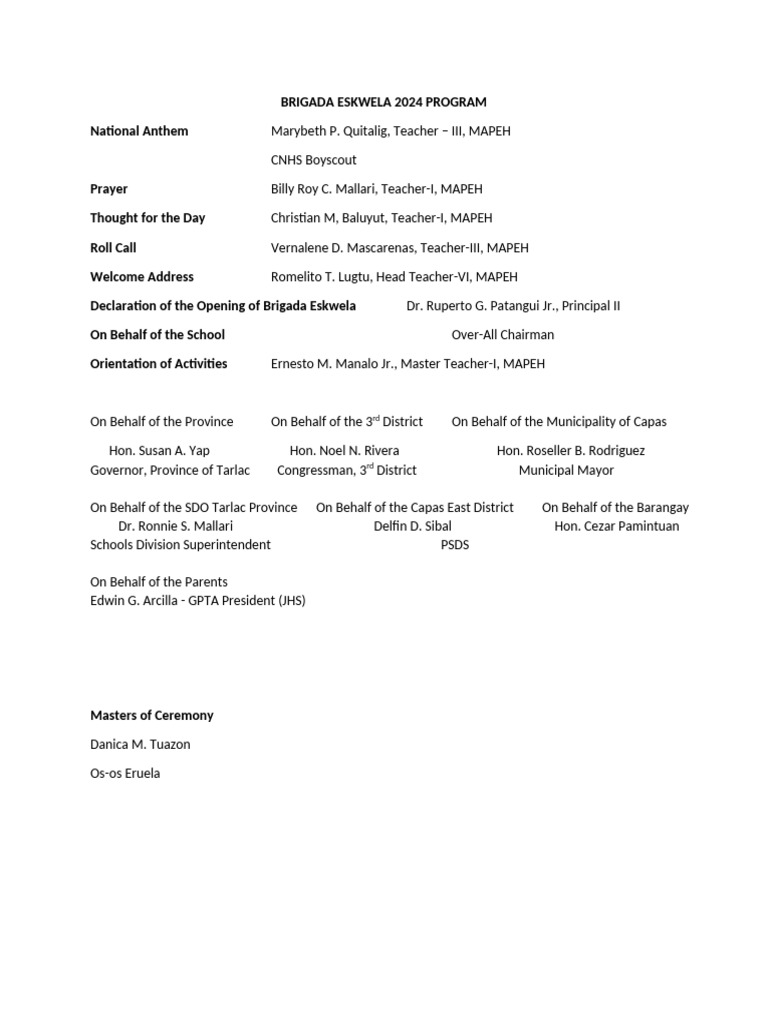 Brigada Eskwela 2024 Program Overview | PDF | Wellness