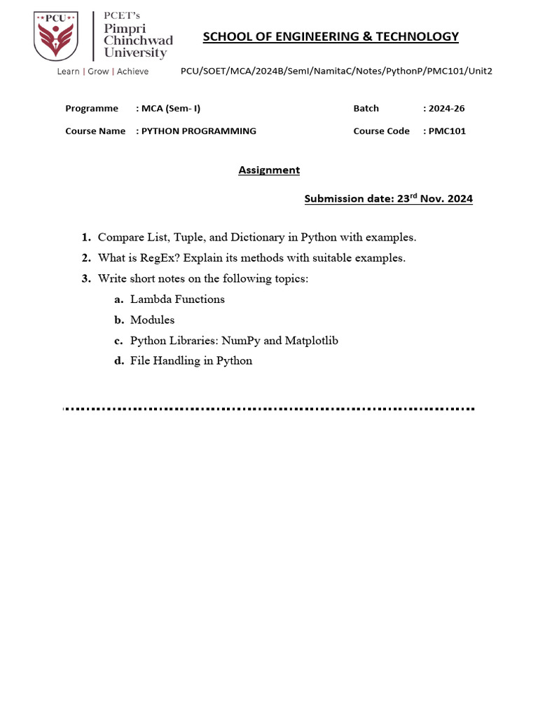 Assignment Python - 20th Nov. | PDF | Teaching Methods & Materials ...