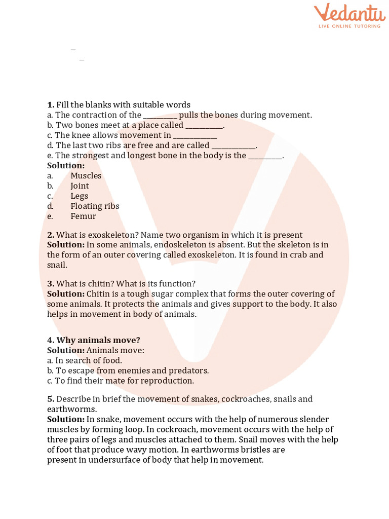 Body Movements in Class 6 Science | PDF | Skeleton | Vertebral Column