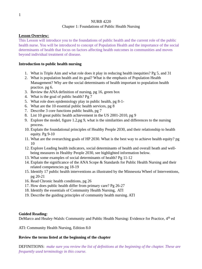 Chapter 1 Guided Reading | PDF | Public Health | Nursing