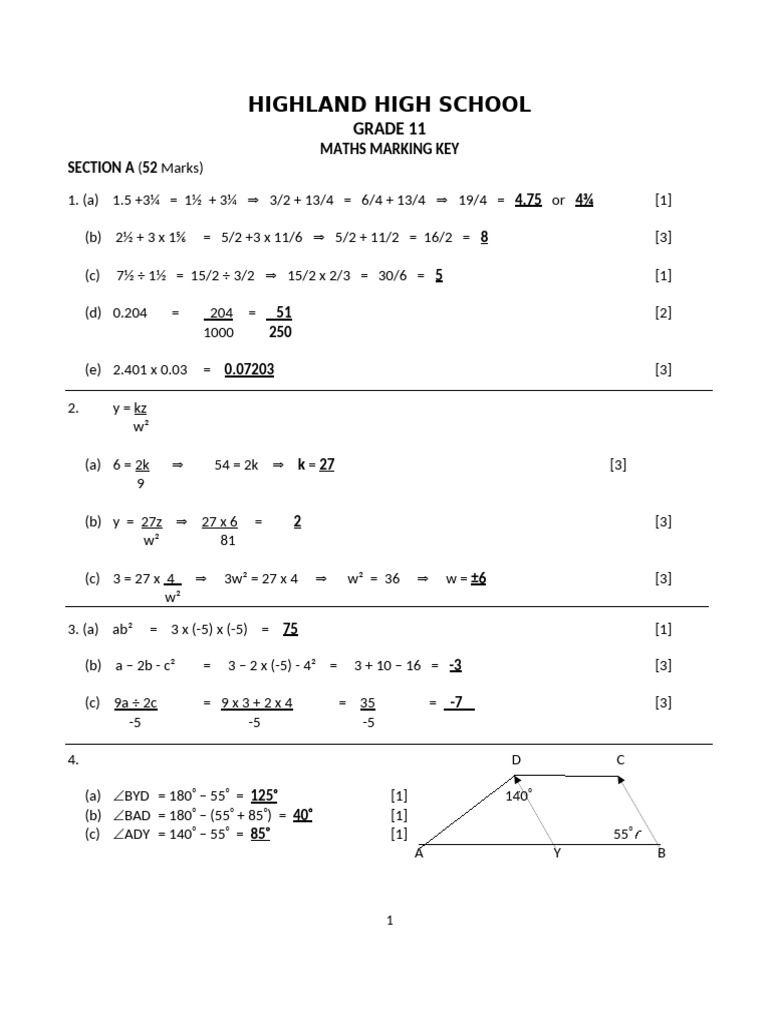 Term 3 Grade 11 Maths Marking Key | PDF | Applied Mathematics ...