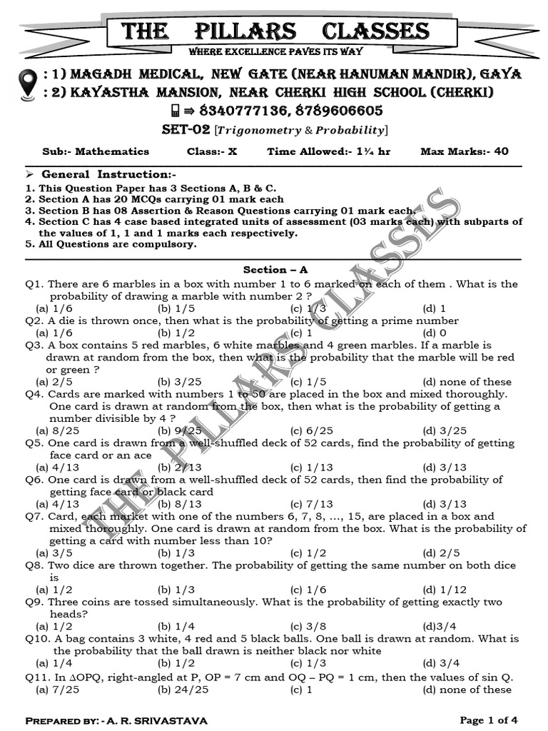 Set-02 (Trigonometry & Probability) | PDF | Elementary Geometry | Measure Theory
