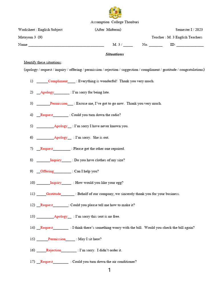 Situations Worksheet | PDF