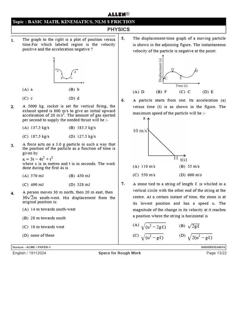 Basic Math, Kinematics, NLM $ Friction | PDF | Force | Acceleration