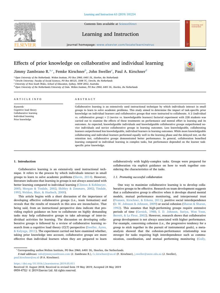 Effects of Prior Knowledge On Collaborat | PDF | Learning | Working Memory