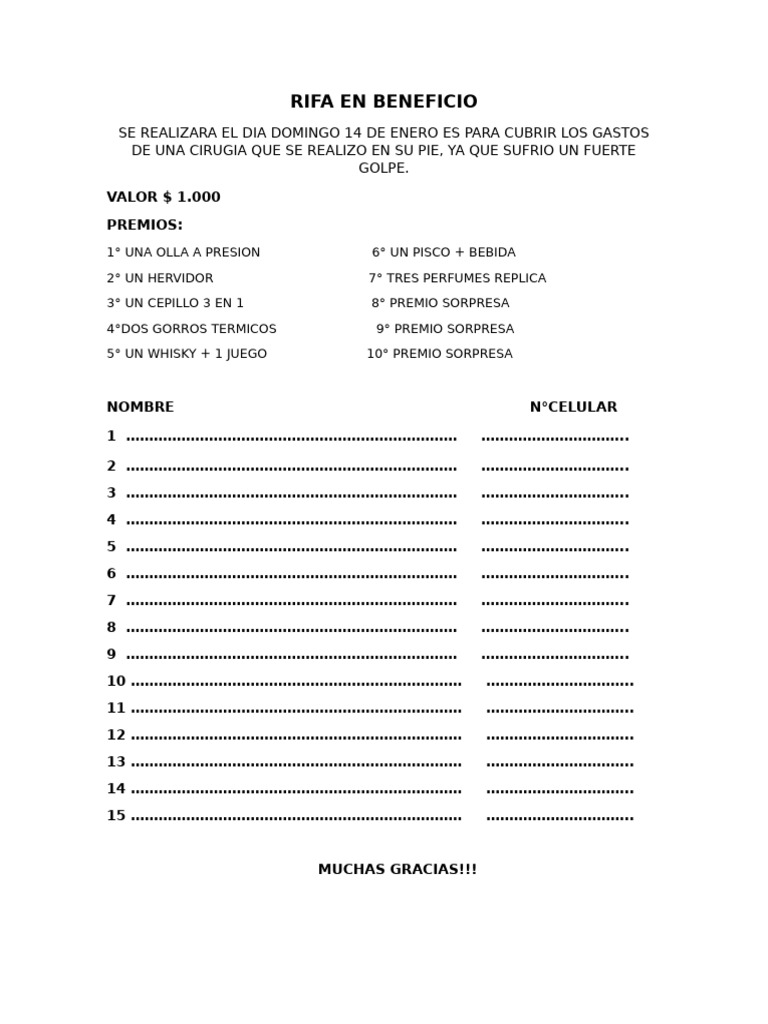 Rifa en Beneficio | PDF | Cocina, comidas y vino