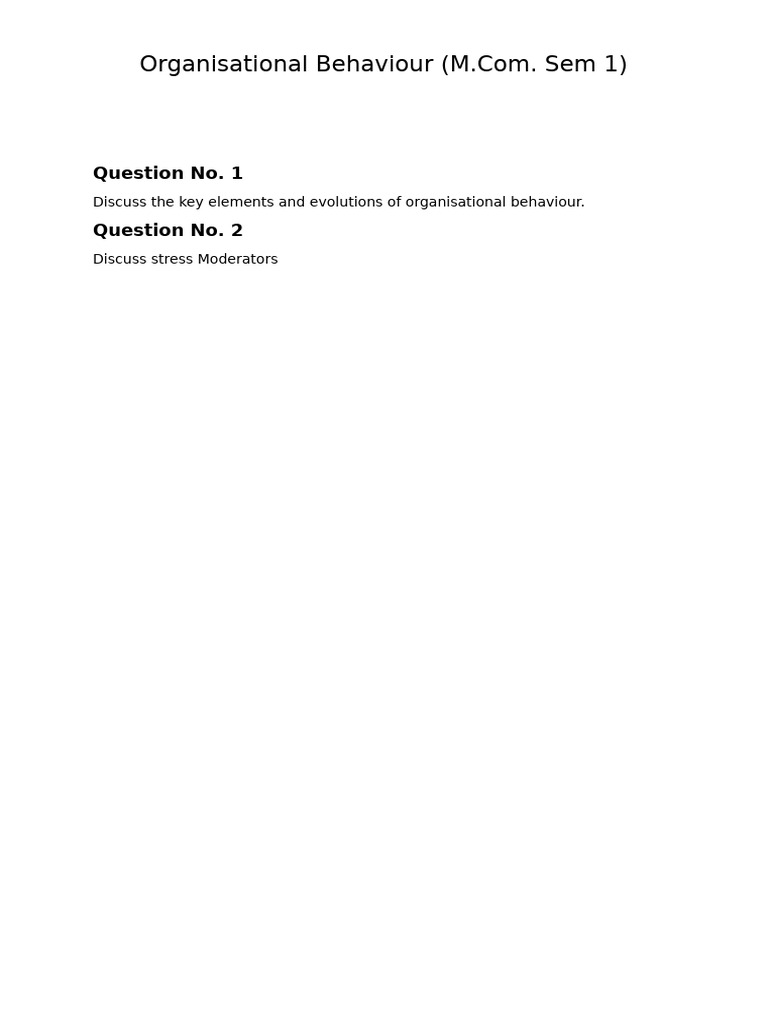 Organisational Behaviour MCOM SEM 1 | PDF