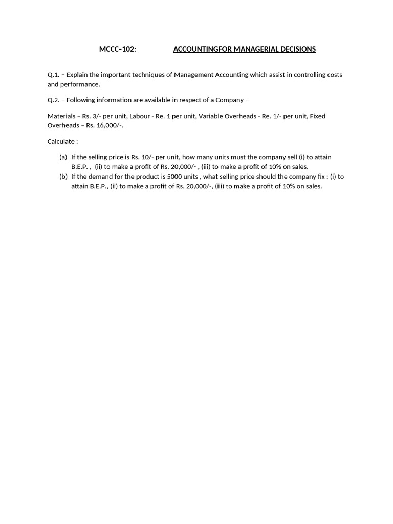 Management Accounting Techniques | PDF