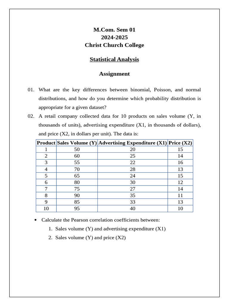 Assignment M.com Sem 01 Statistical Analysis | PDF