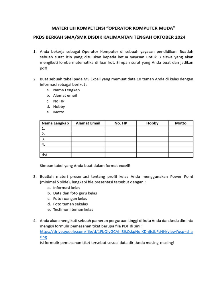 MATERI UJI KOMPETENSI - Operator Komputer Muda | PDF | Karier ...