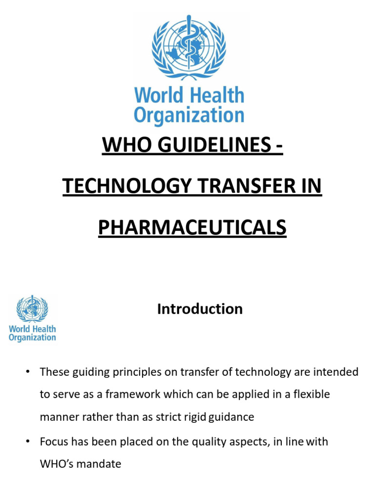 WHO Guidelines on Pharmaceutical Technology Transfer | PDF ...