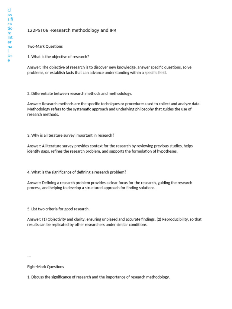 Research Methodology and IPR Overview | PDF | Methodology | Data