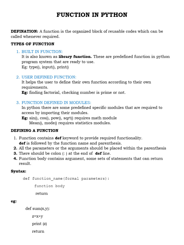 Function in Python | PDF | Parameter (Computer Programming) | Software Development