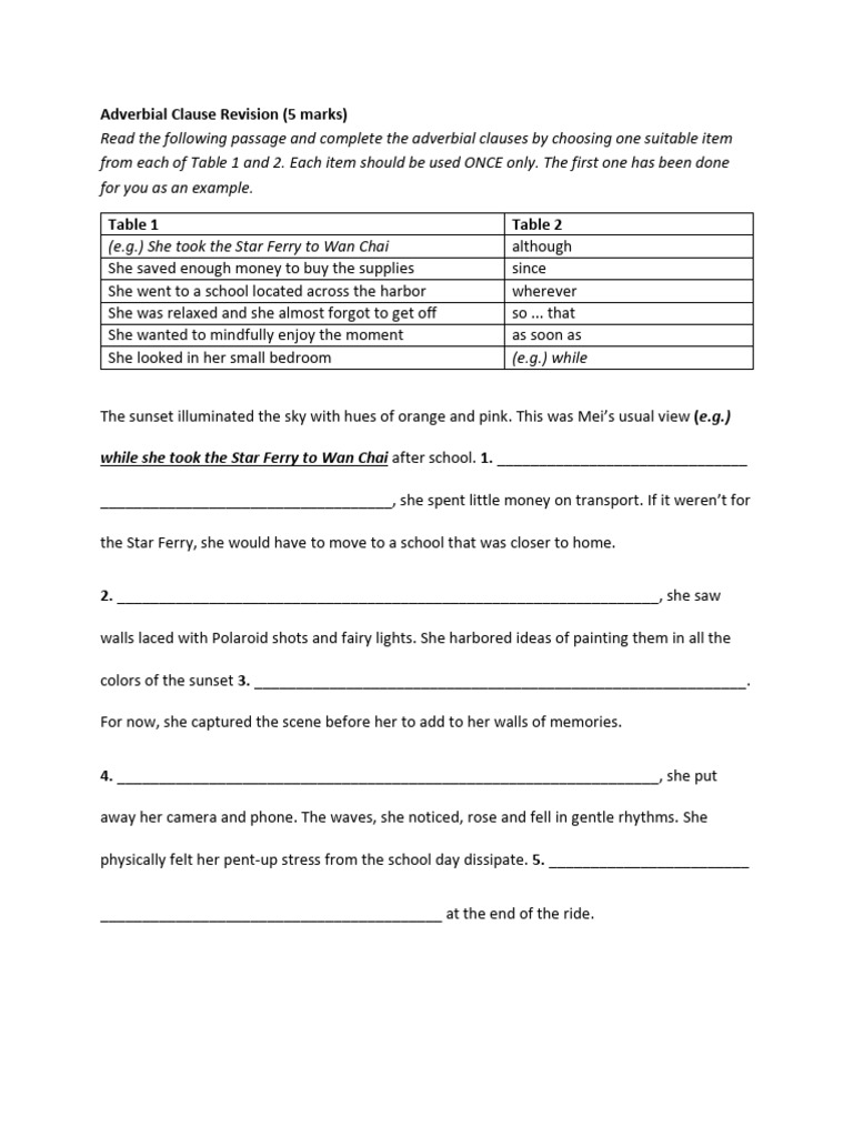 Adverbial Clause Revision - QP | PDF