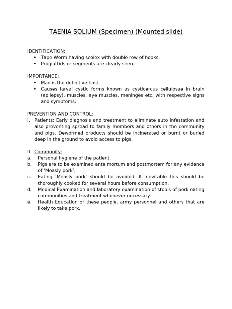 TAENIA SOLIUM (Specimen) (Mounted Slide) | PDF