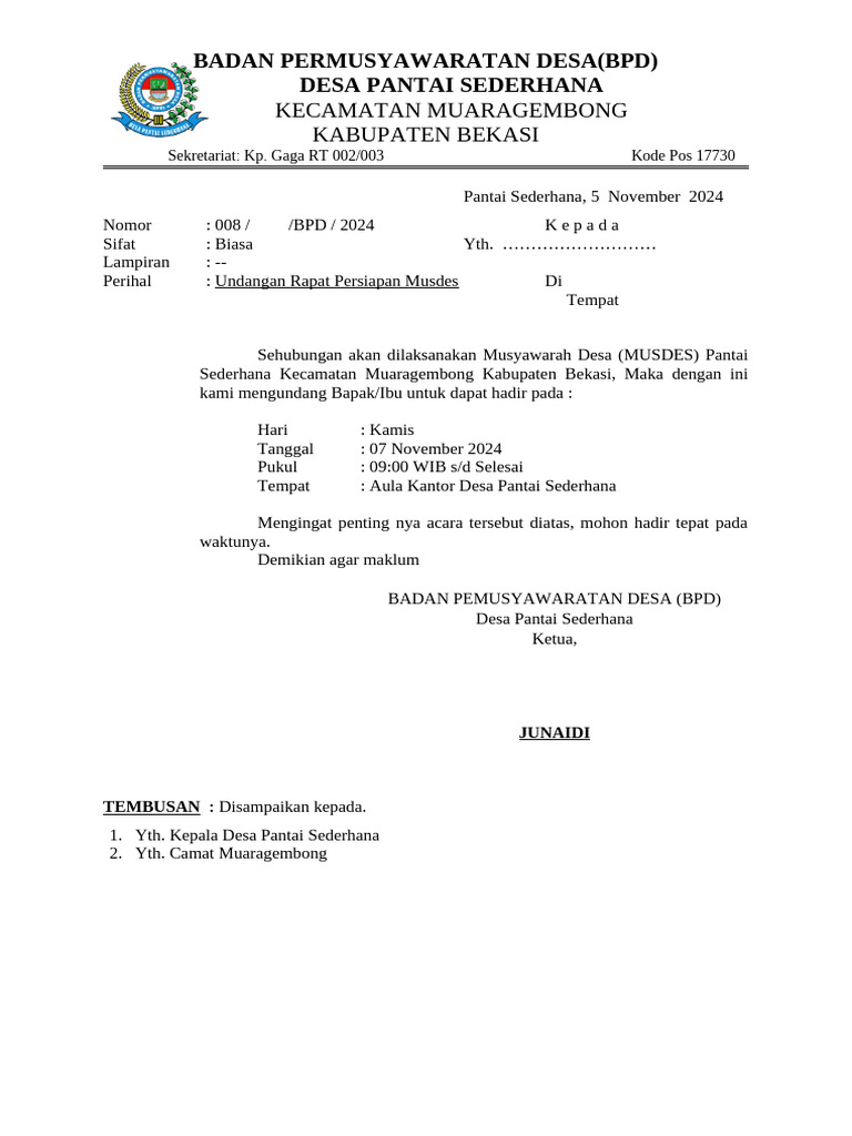 Undangan BPD Musdes | PDF