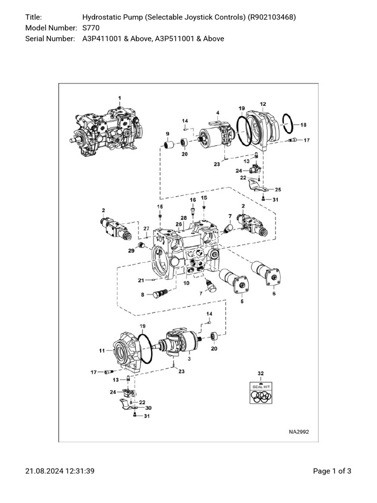 Hydrostatic Pump Parts List | PDF | Pump | Manufactured Goods