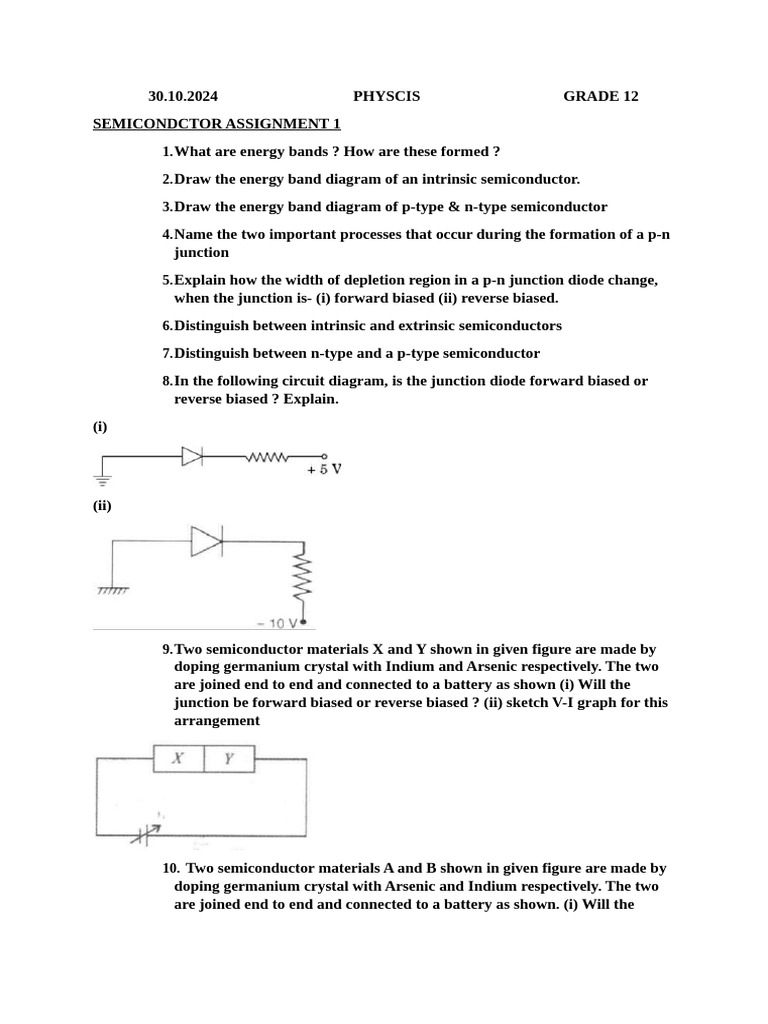 Semiconductor Assignment G 12 | PDF | P–N Junction | Semiconductors