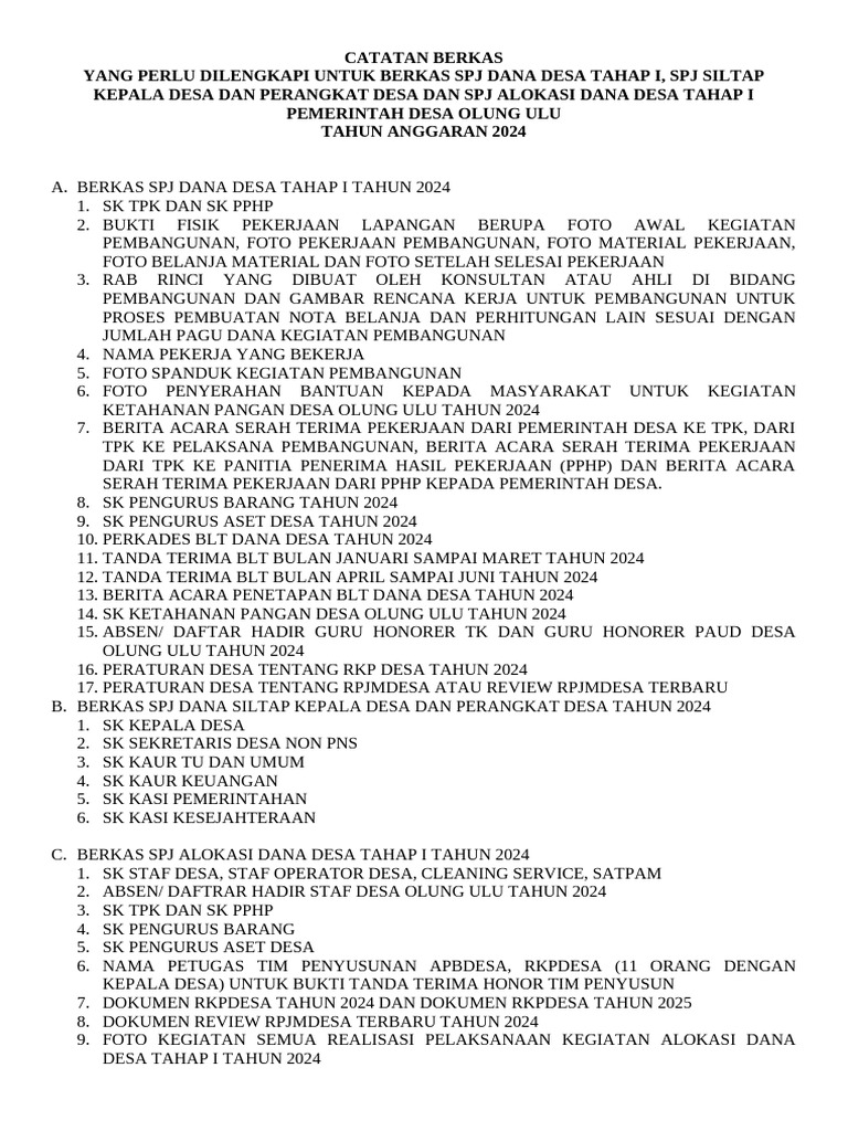 Yang Perlu Dilengkapi Untuk Berkas SPJ DD, Siltap Dan Add Tahap I Olung ...