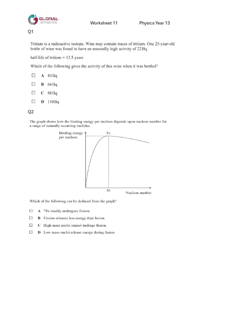 Worksheet 11 Year 13 | PDF | Science & Mathematics