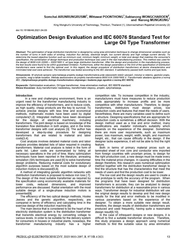 Optimization Design Evaluation and IEC 60076 Standard | PDF ...