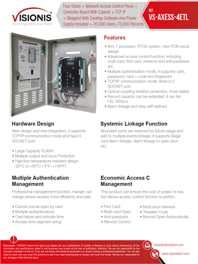 VS AXESS 4ETL Version2 Datasheet VISIONIS | PDF | Access Control | Computing