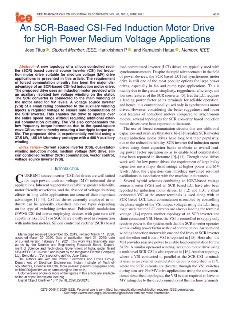 An SCR-Based CSI-Fed Induction Motor Drive For High Power Medium ...