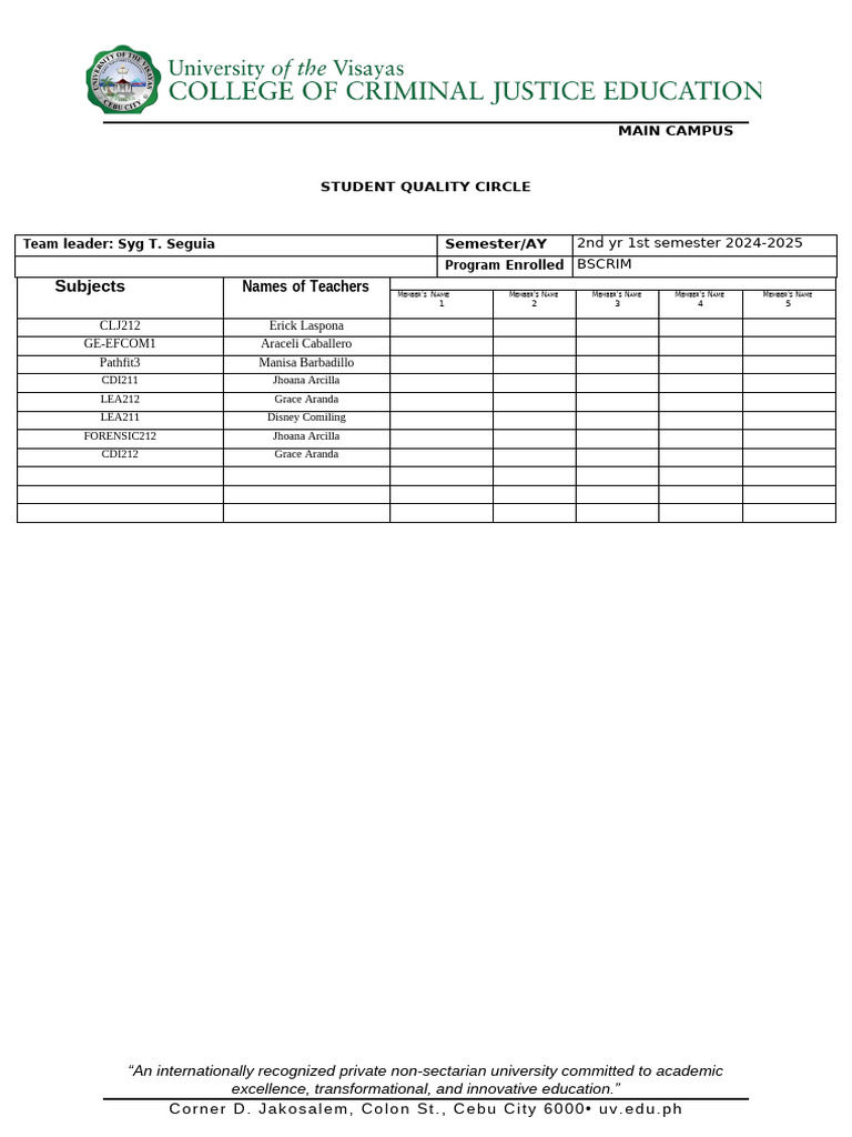 Student Quality Circle - BSCRIM 2024-2025 | PDF