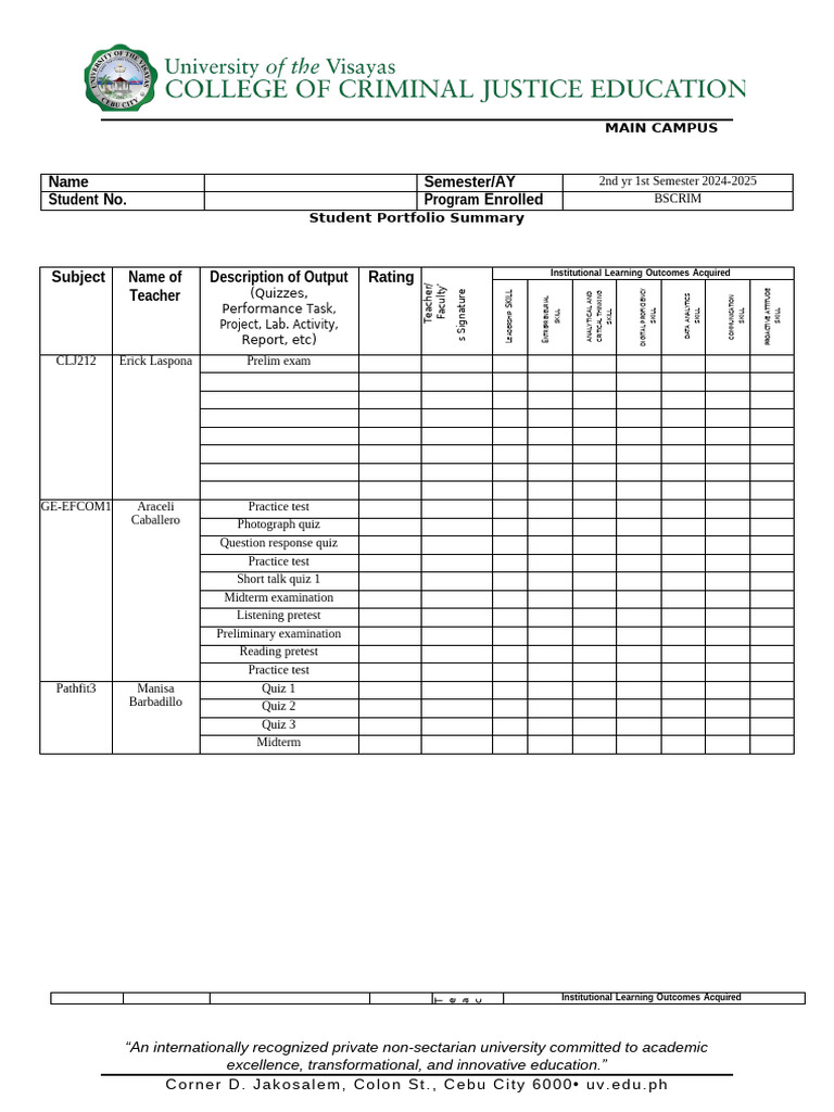 BSCRIM Student Portfolio Summary | PDF | Cognition | Learning
