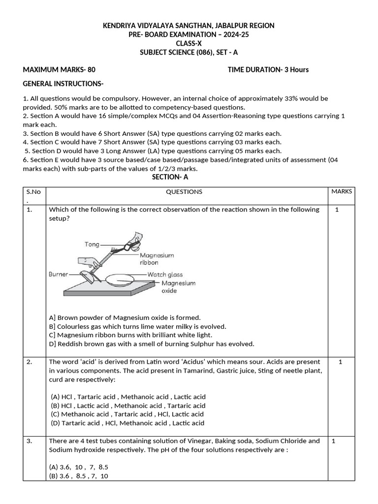 Pre Board Question Paper 2024-25-x | PDF | Reproduction | Chemical Bond