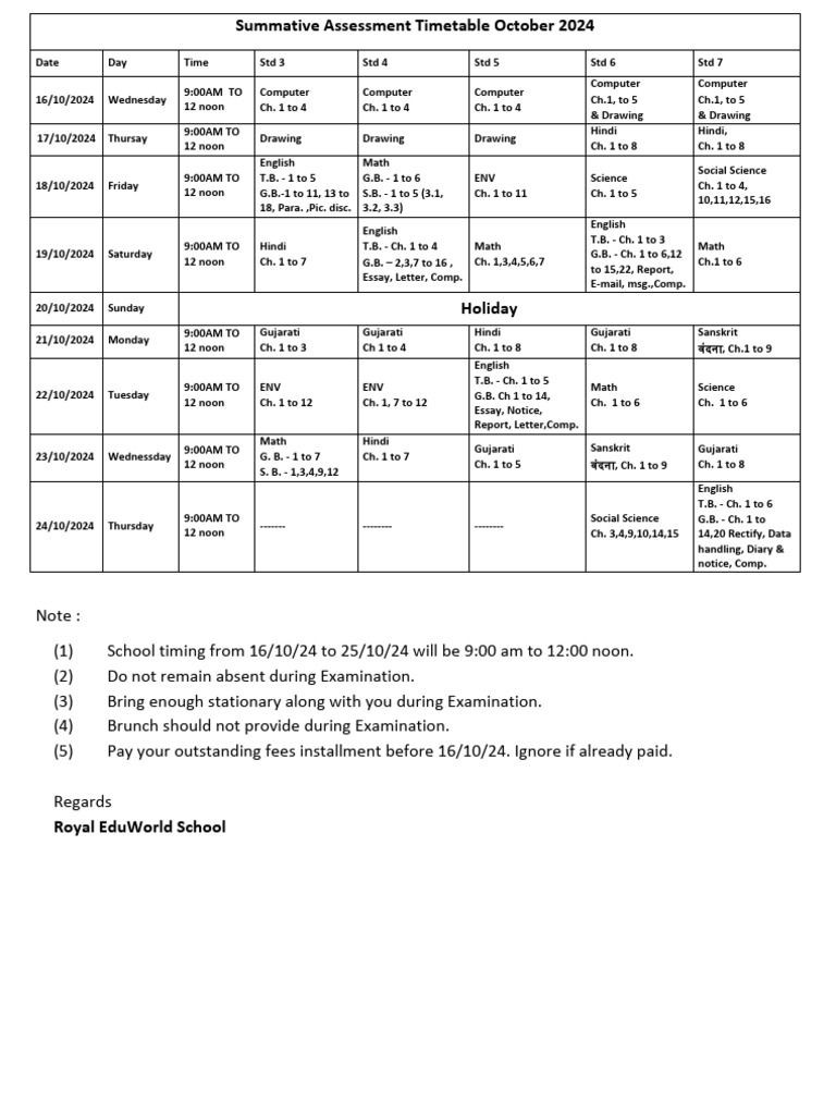 October 2024 Assessment Schedule | PDF